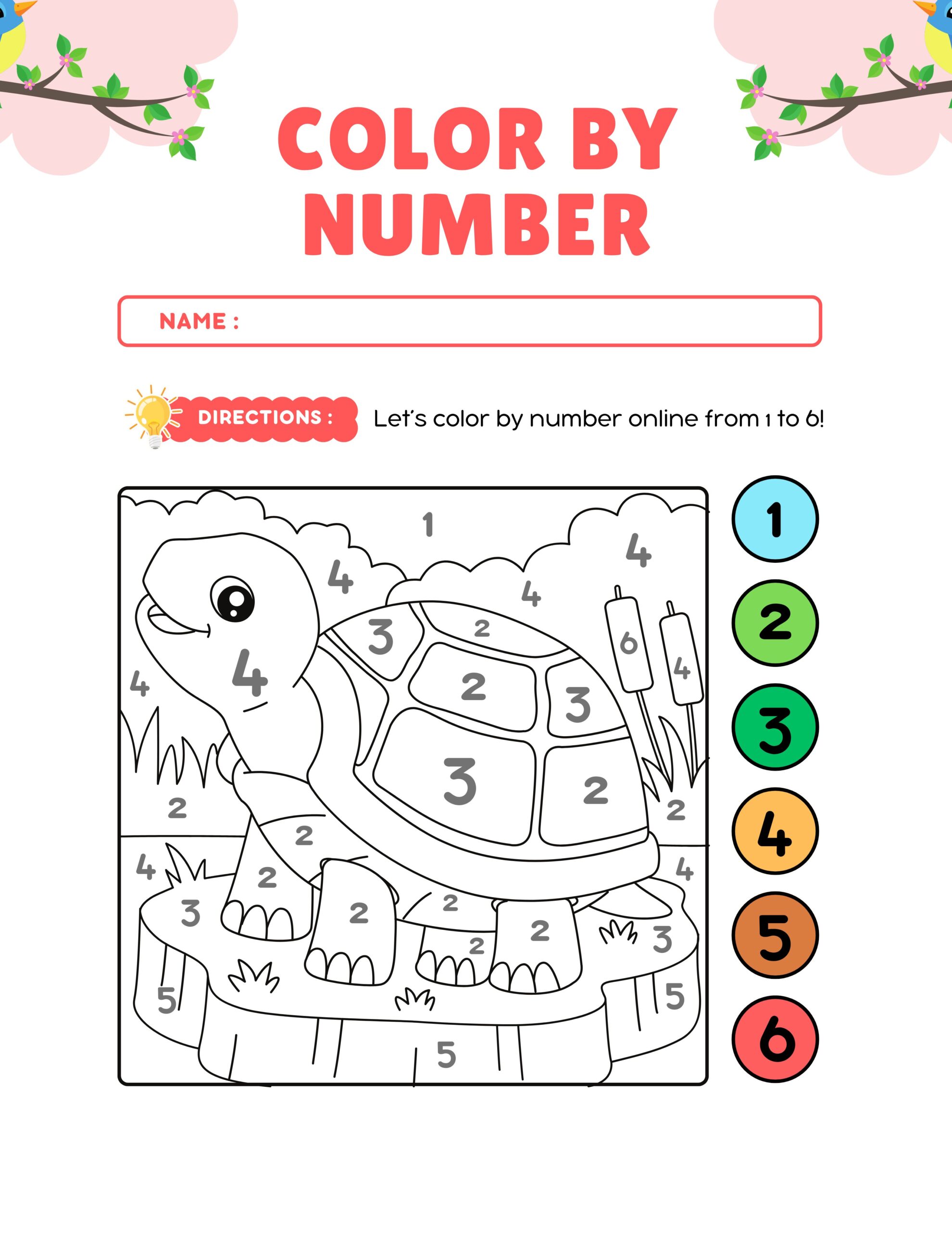 Color by Number Worksheet Animals in Colorful Illustrative Style ...